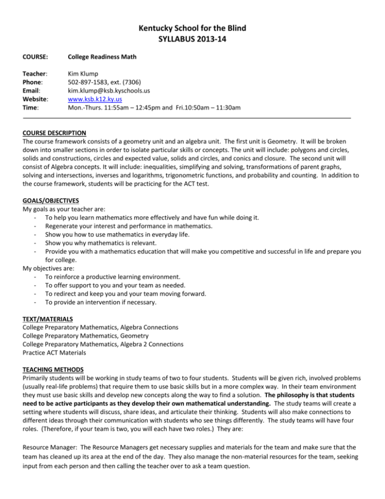 Syllabus Kentucky School For The Blind