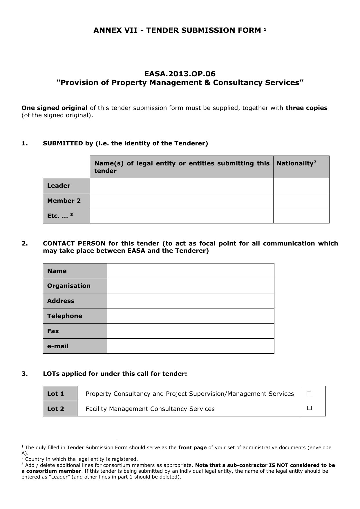 Annex Vii Tender Submission Form 1 Annex Vii Tender Submission Form 1