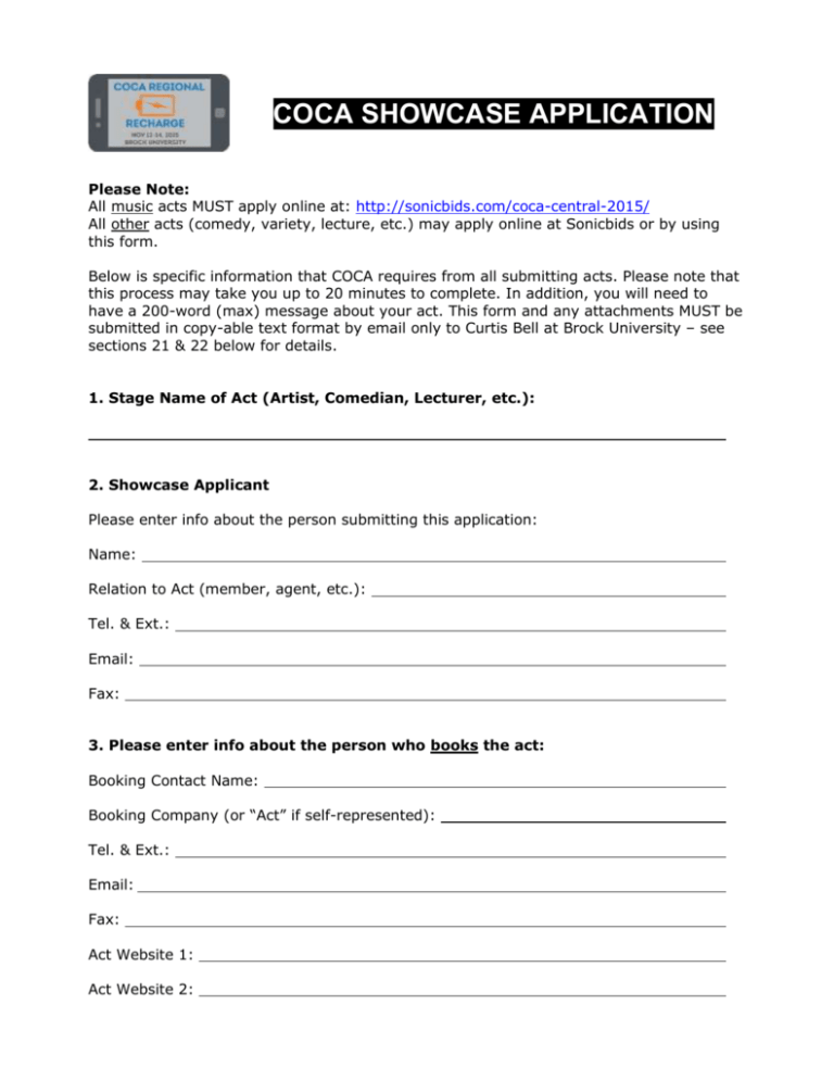 Showcase Non-Music Application Form