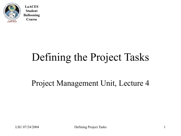 Defining the Project Tasks