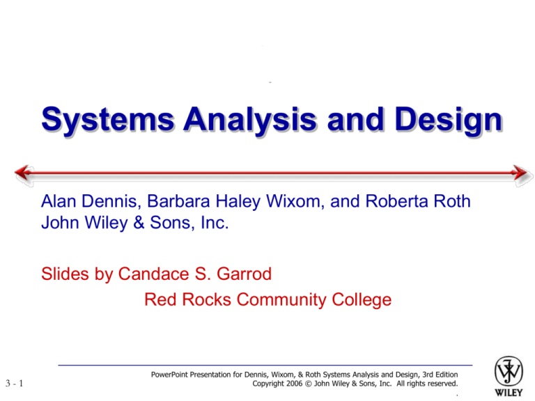 Systems Analysis and Design Allen Dennis and Barbara Haley Text