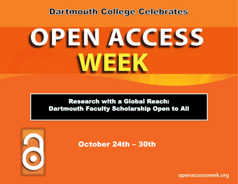 Open Access Publishing At Dartmouth Open Access Publishing At Dartmouth