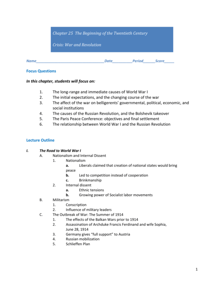 WWI & Russian Revolution Lecture Outline