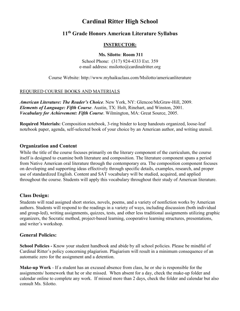 Cardinal Ritter Honors Syllabus