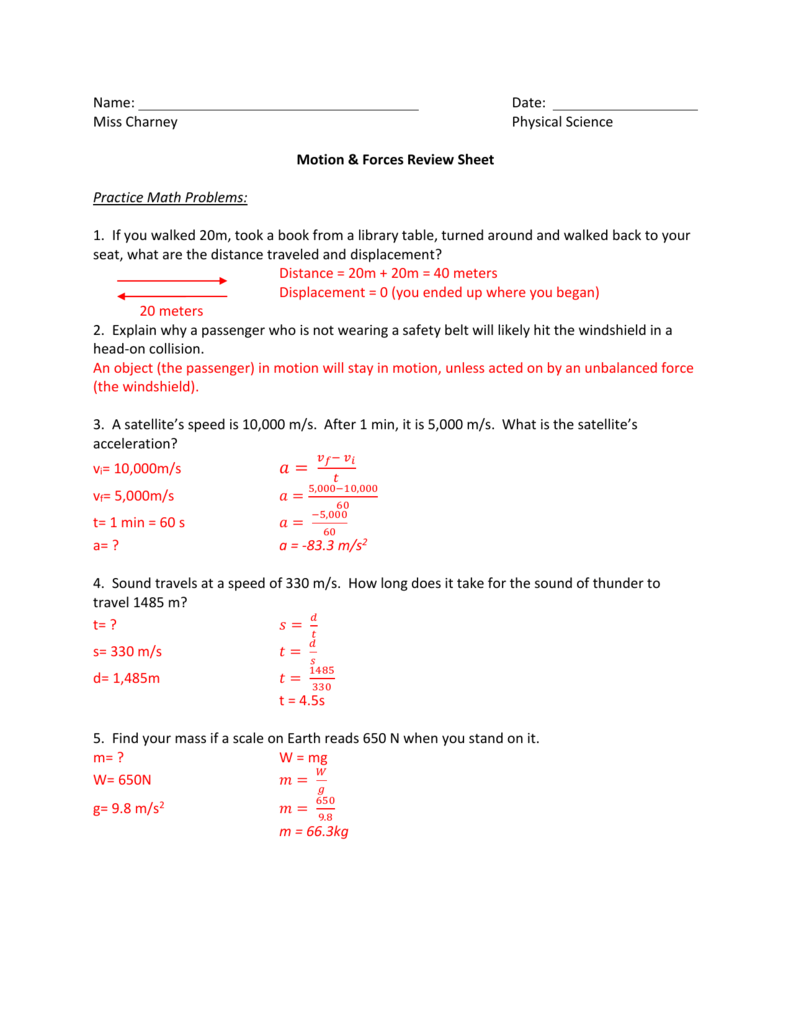 Motion Forces Review Sheet Answer Key Motion Forces Review Sheet Answer Key