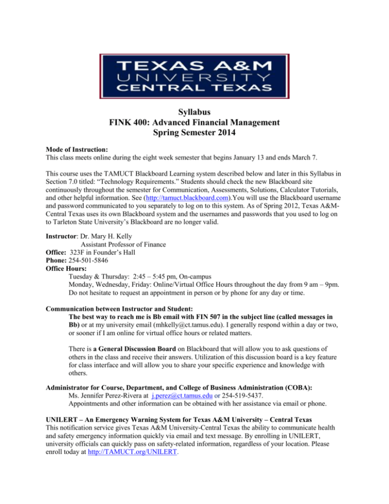 Syllabus FINK 400 Advanced Financial Management Spring