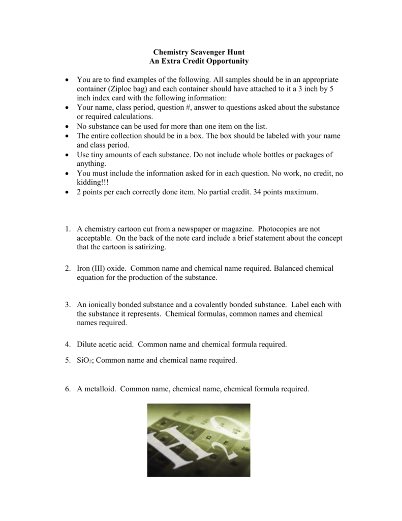 Chemistry Scavenger Hunt Chemistry Scavenger Hunt