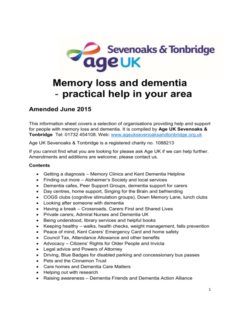 Age UK Memory Loss And Dementia Doc Age UK Memory Loss And Dementia Doc