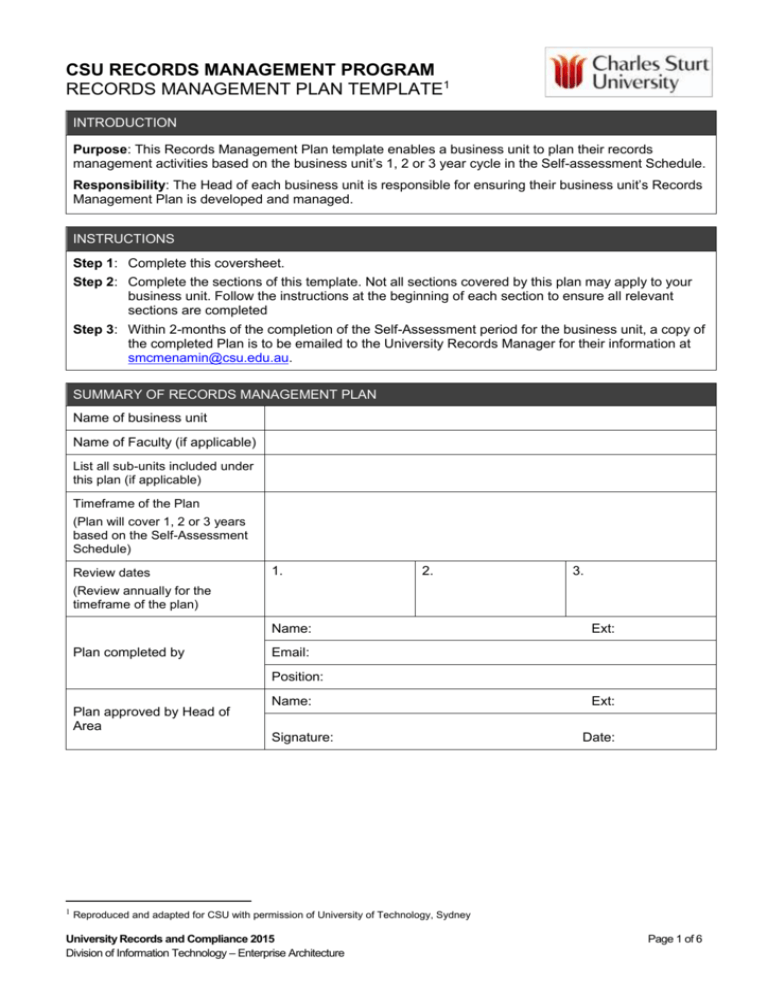 Records Management Plan Template