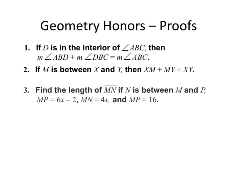 Geometry Honors Proofs Geometry Honors Proofs
