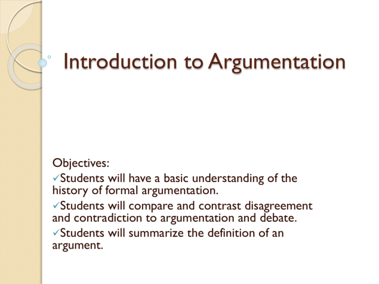 Introduction to Argumentation - Idaho Speech Arts Teacher's