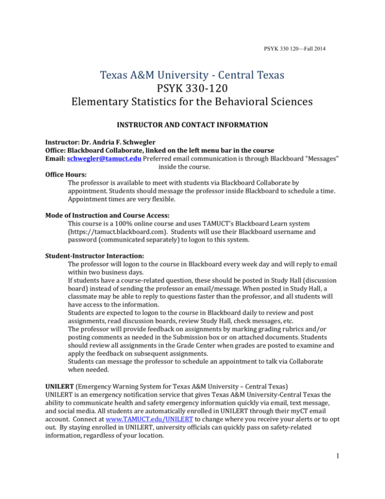 PSYK 330-120 Elem Statistics Behavior Sci