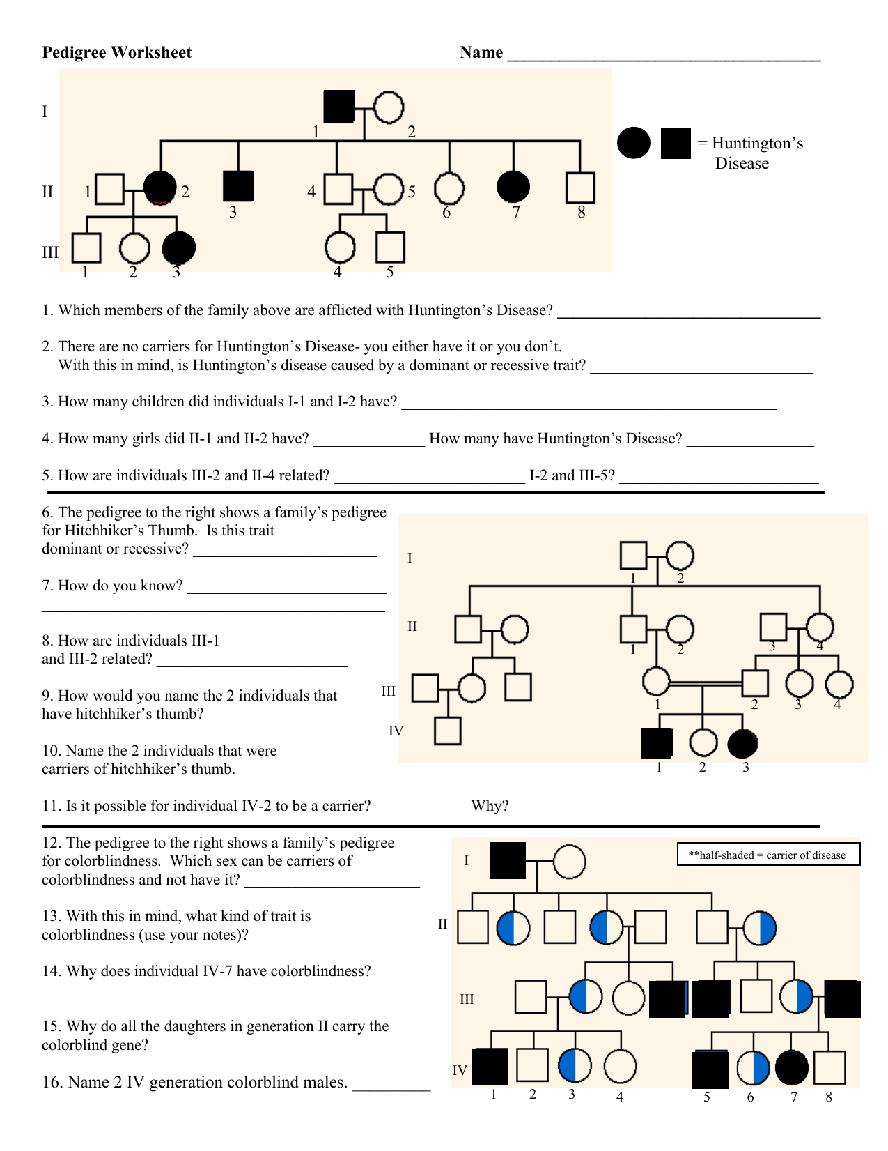 Pedigree Practice Problems Worksheet