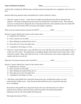 Darwin's Natural Selection Worksheet