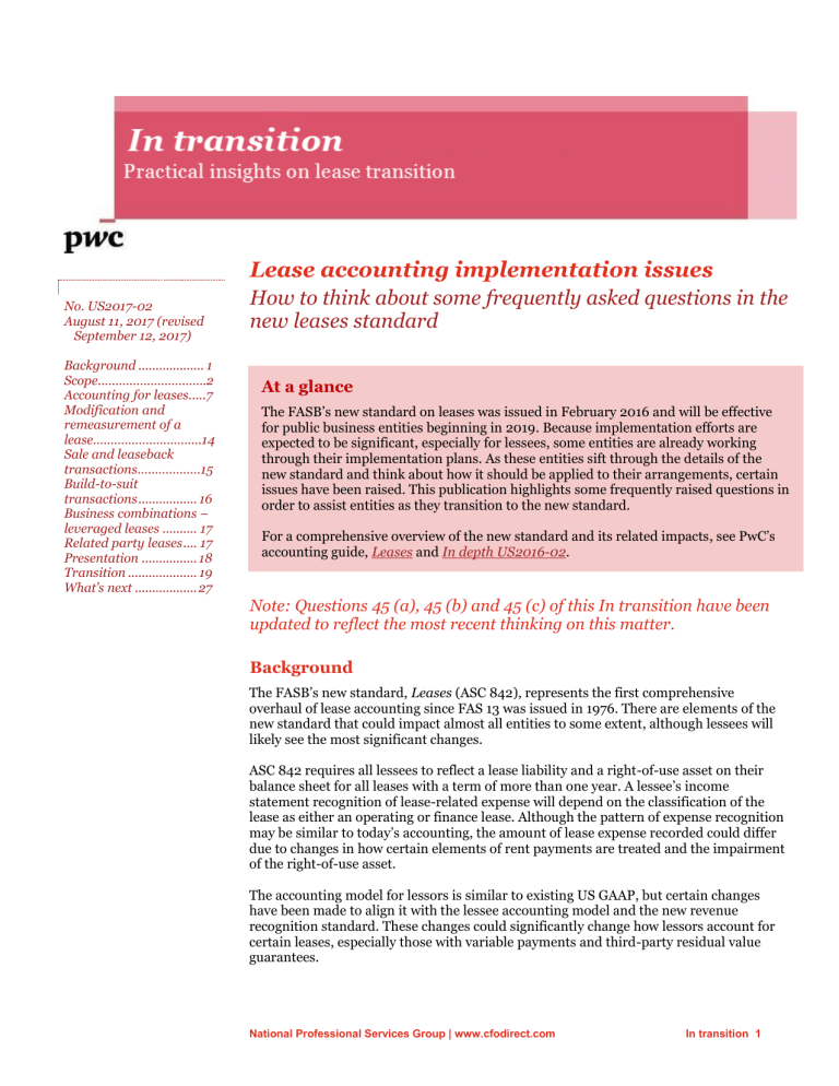 Fasb lease accounting asc 842