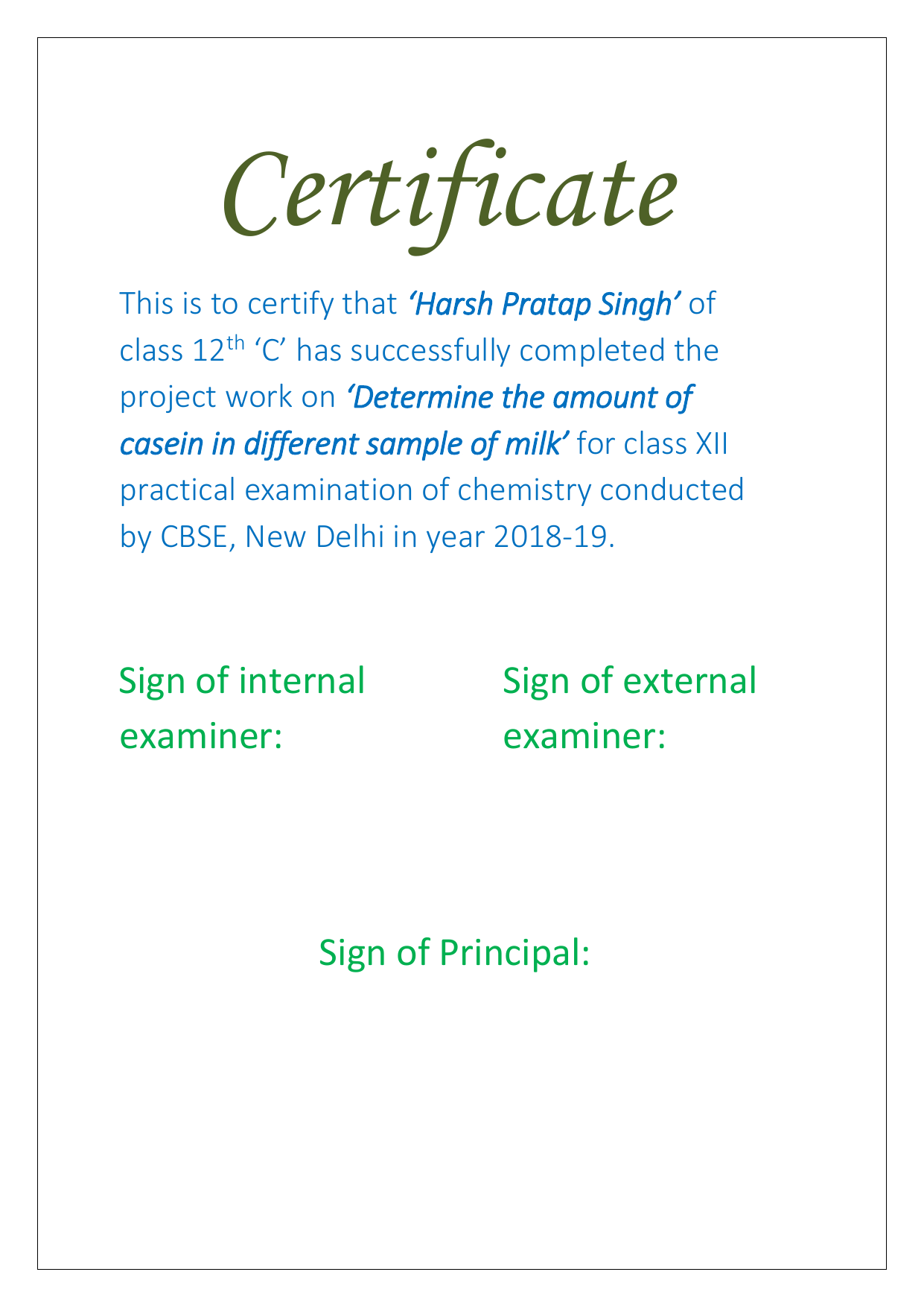 Class 12 Cbse Class 12 Certificate For Project BHe