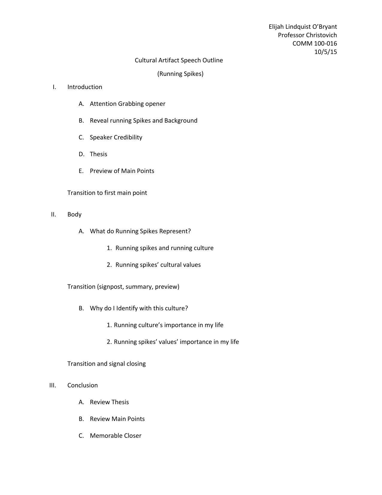 Com Cultural Artifact Speech Outline