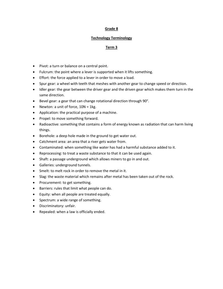 Grade 8 Technology Terminology Term 3 Definitions