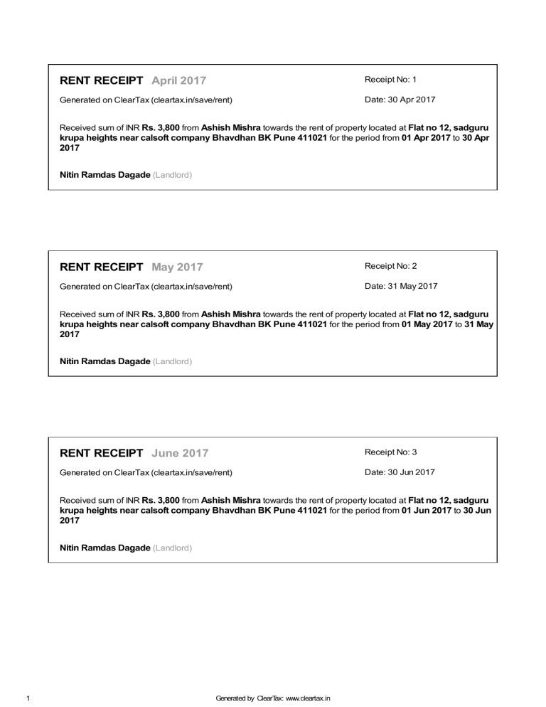 Rent receipts
