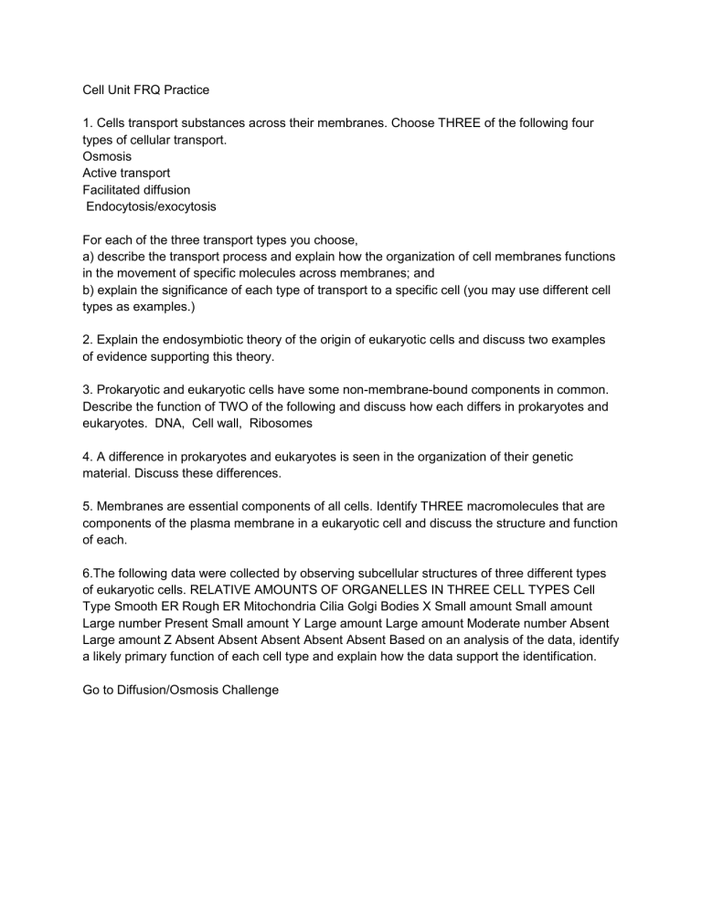 Cell Unit FRQ Practice