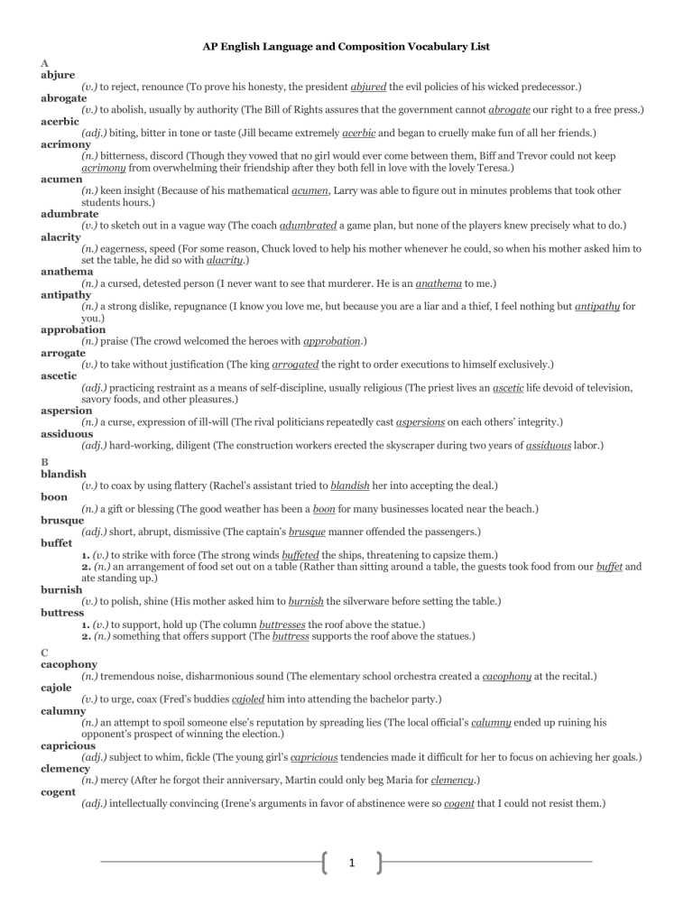 AP English Vocab List AP English Vocab List