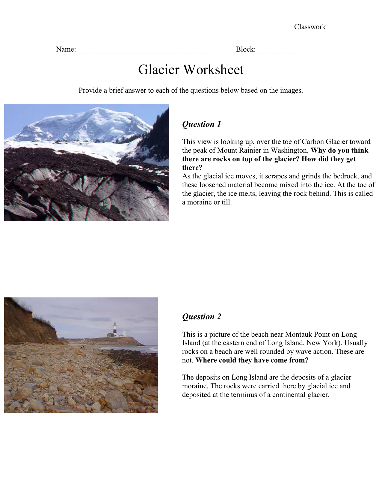 Glacier Lesson Worksheet Answers Glacier Lesson Worksheet Answers