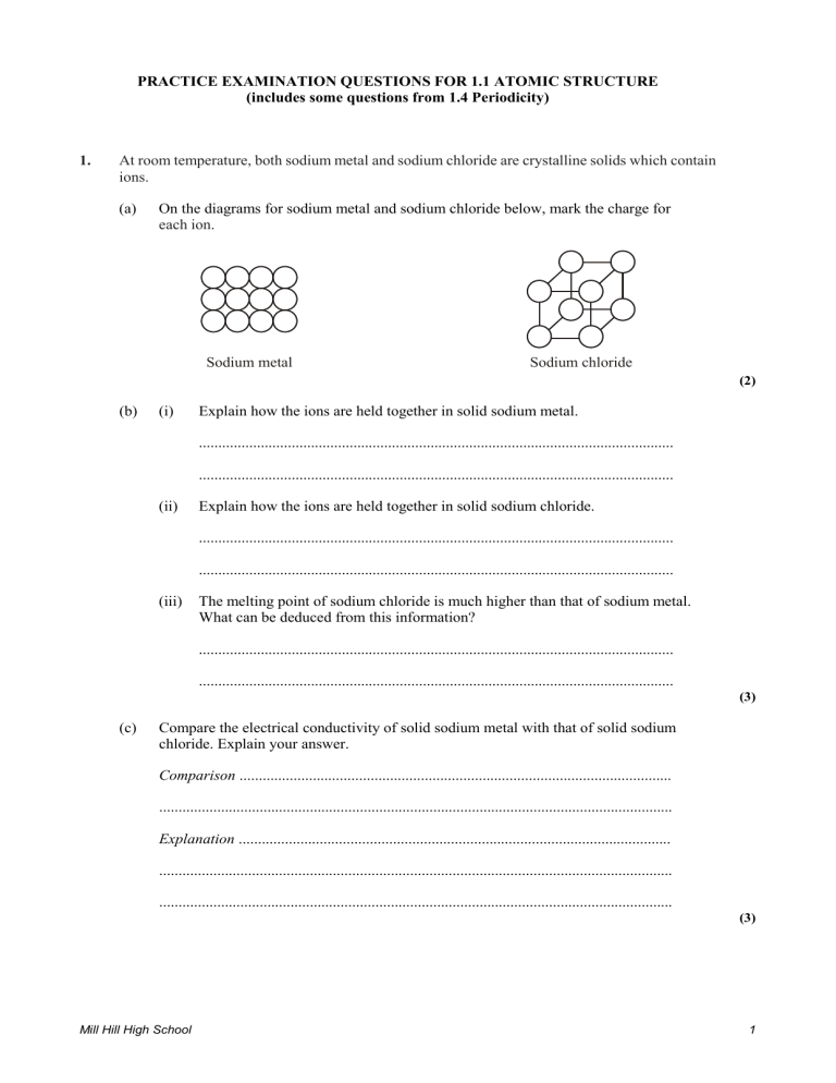 Atomic Structure & Periodicity Practice Exam Questions