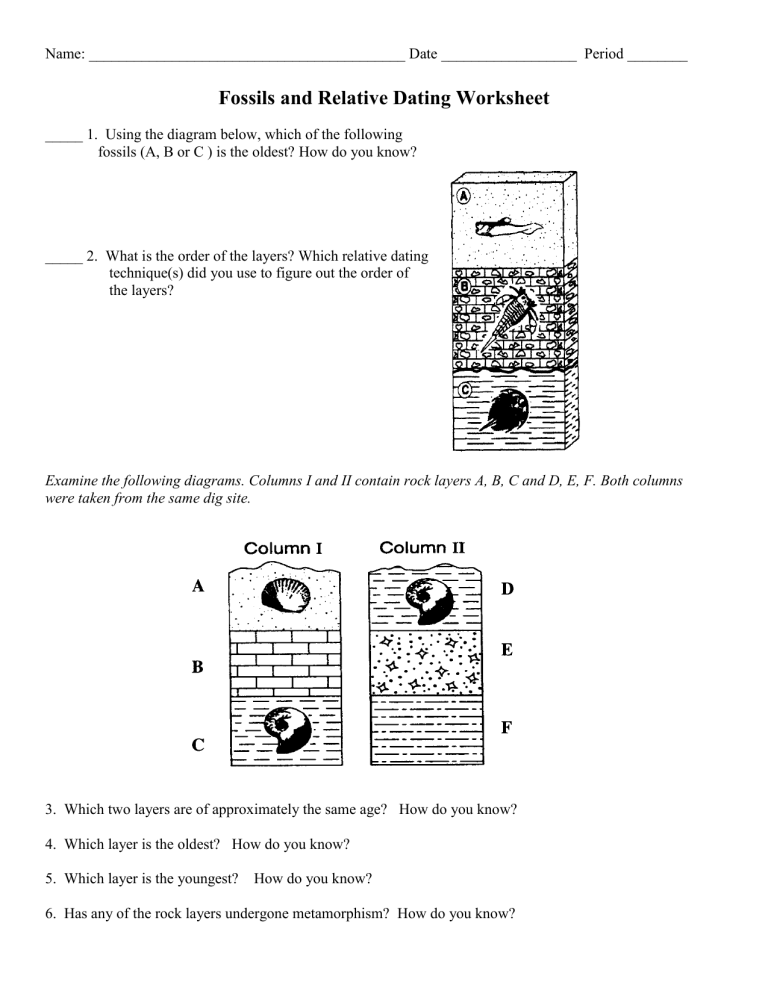 Fossils and Relative Dating Worksheet