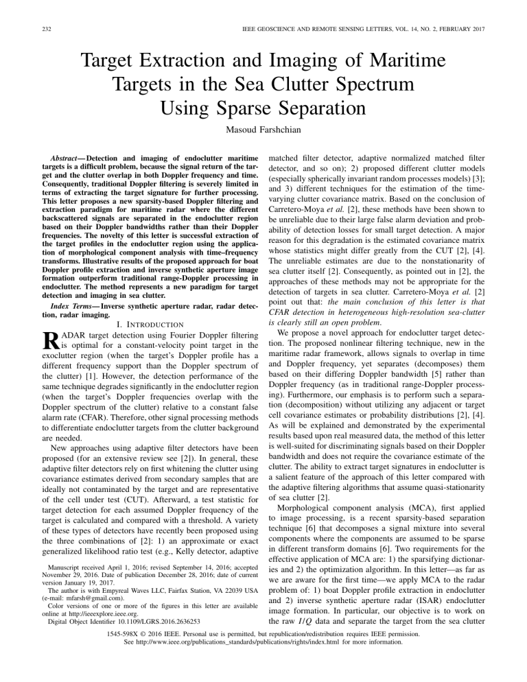 Target Extraction and Imaging of Maritime Targets in the Sea Clutter Spectrum Using Sparse ...