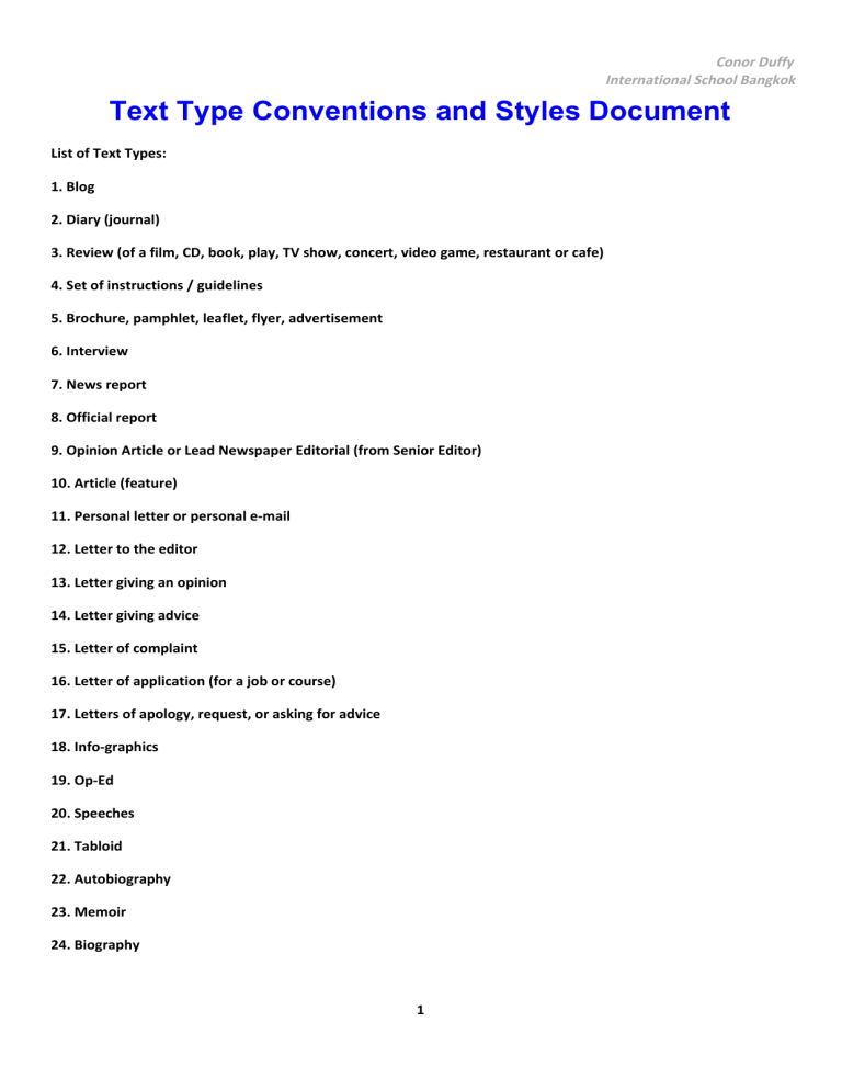 Text Type Conventions