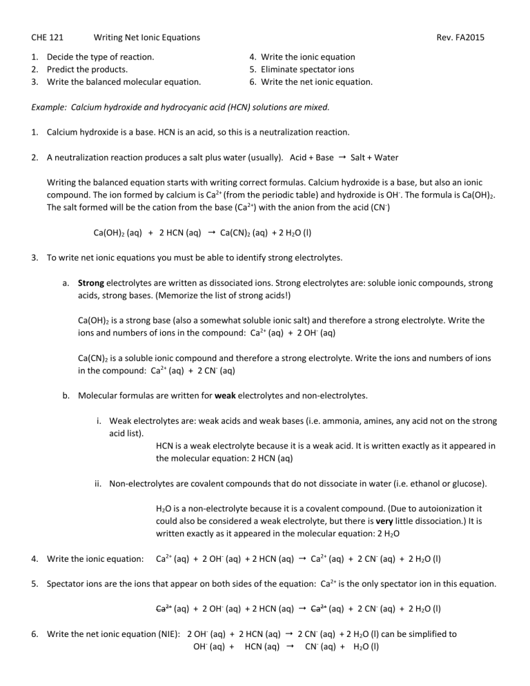 Net Ionic Equations Worksheet