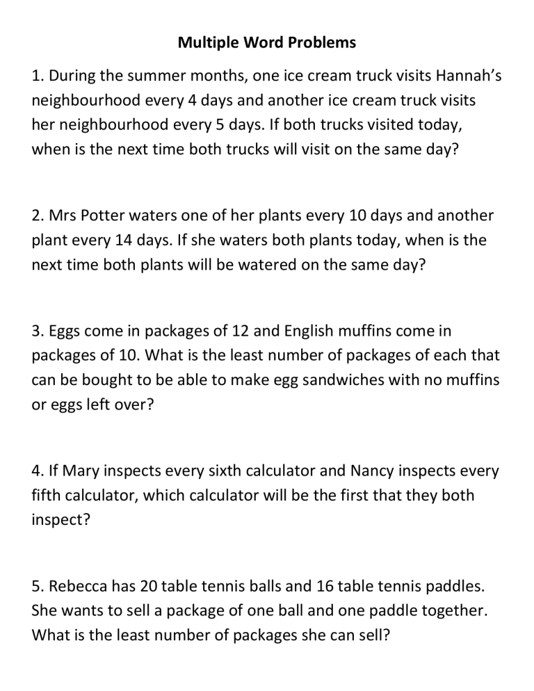Multiple Word Problems