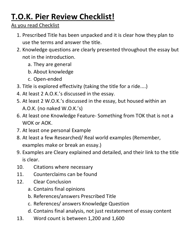 Peer Review Checklist Updated
