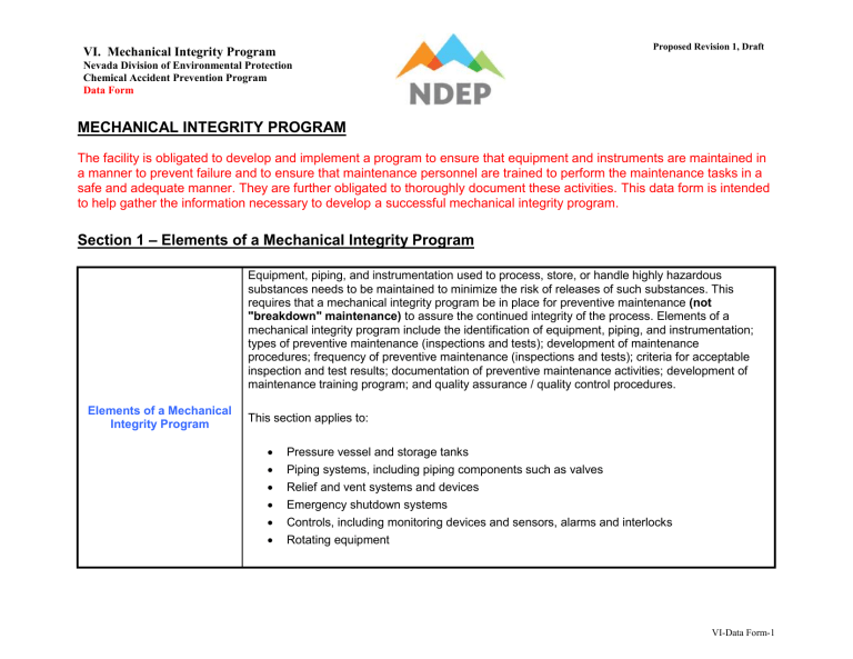 Mechanical Integrity Program Data Form - Nevada DEQ