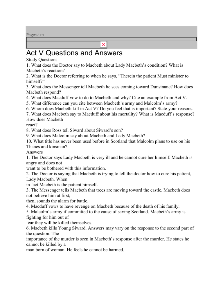 Macbeth Act V: Questions & Answers Study Guide