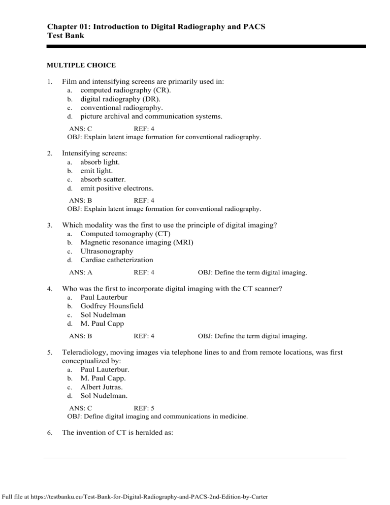 Digital Radiography & PACS Test Bank