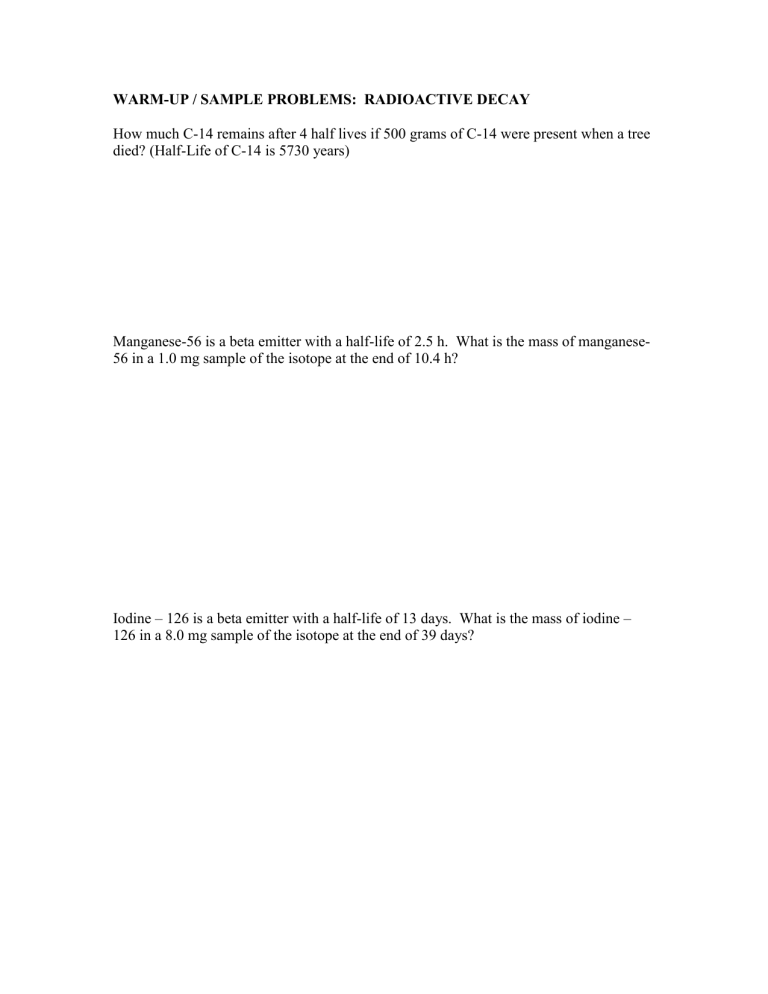 Radioactive Decay Practice Problems