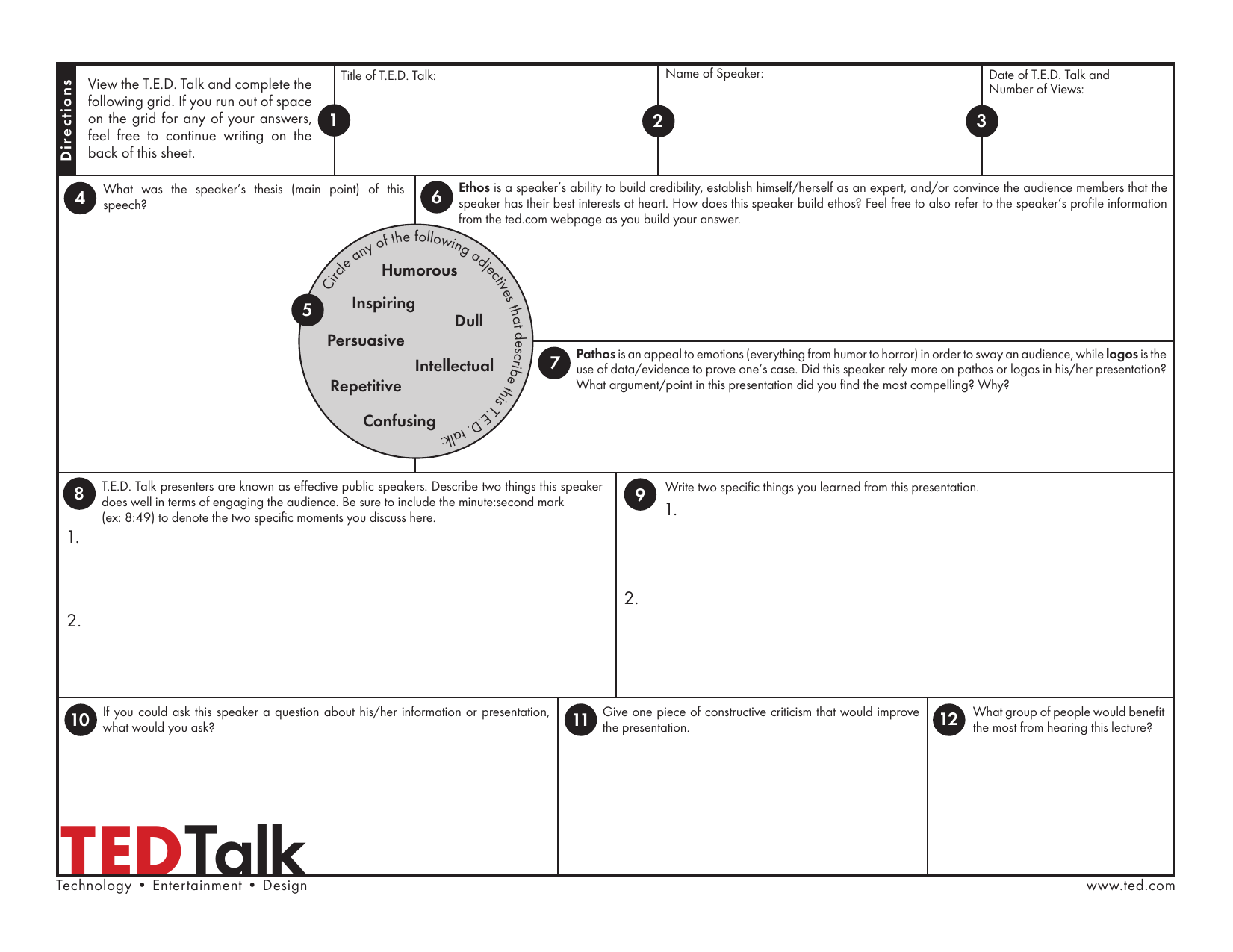 Ted Talk Worksheet