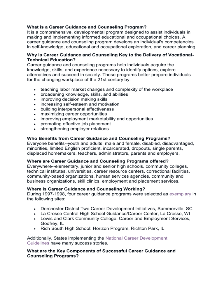 What Is A Career Guidance And Counseling Program What Is A Career Guidance And Counseling Program