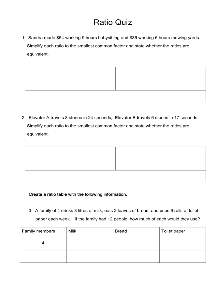Ratio Quiz Ratio Quiz