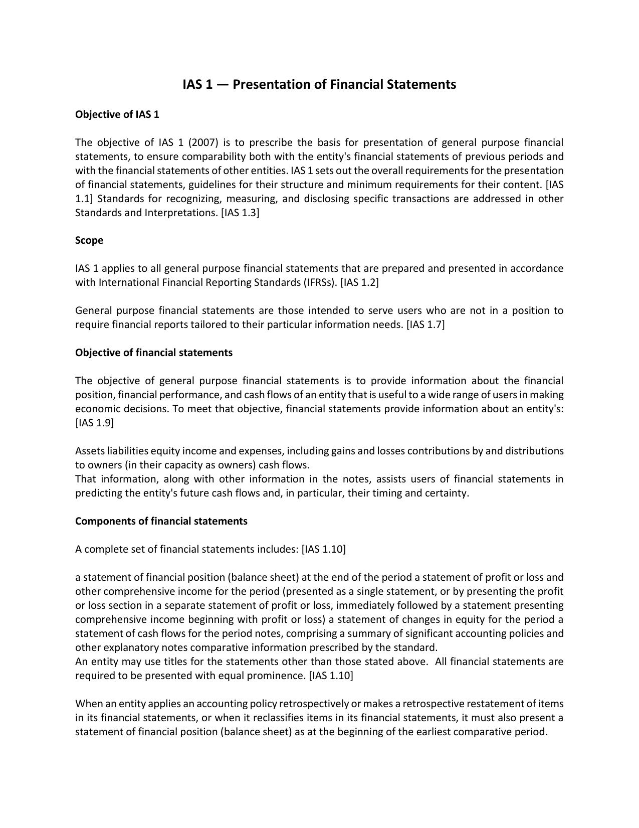 IAS 1 Summary IAS 1 Summary