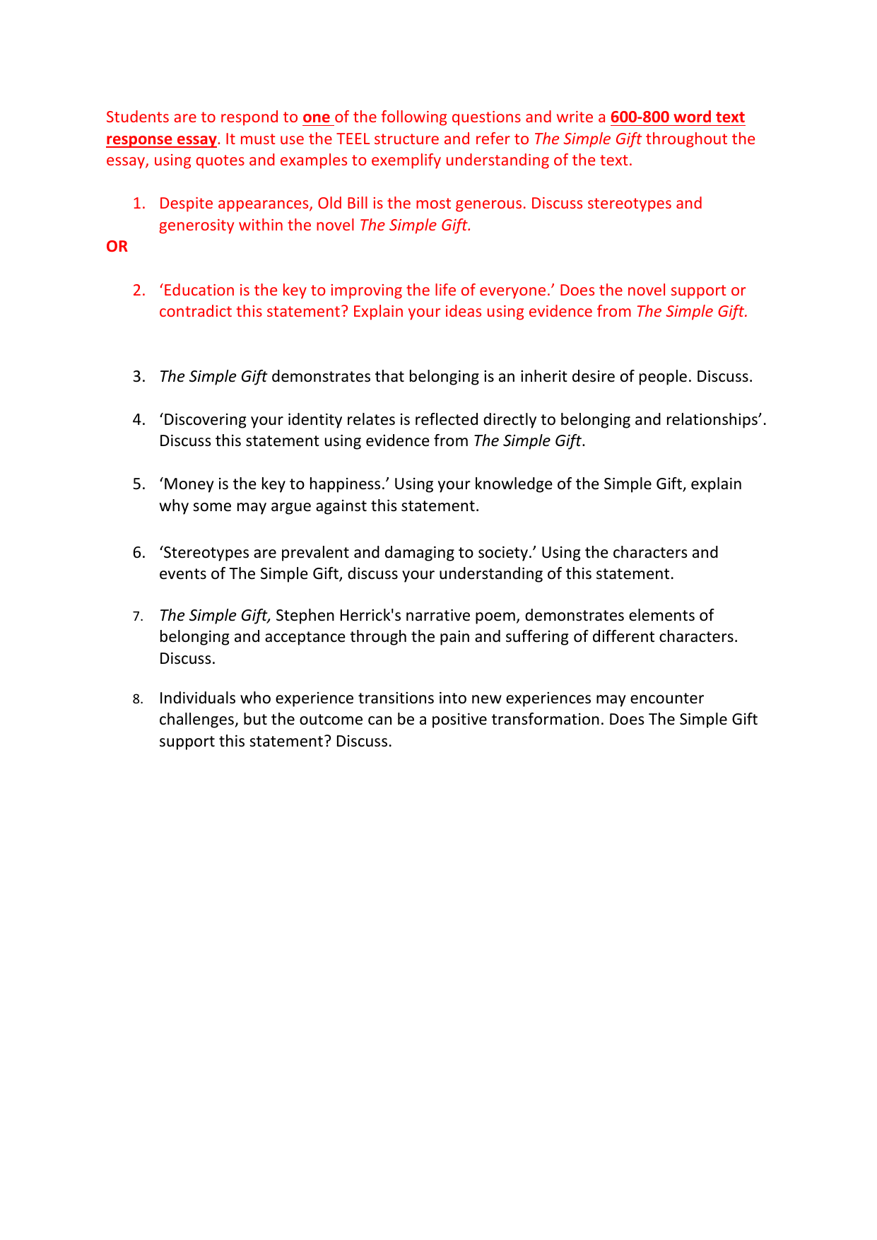 Example Text Response Prompts For The Simple Gift