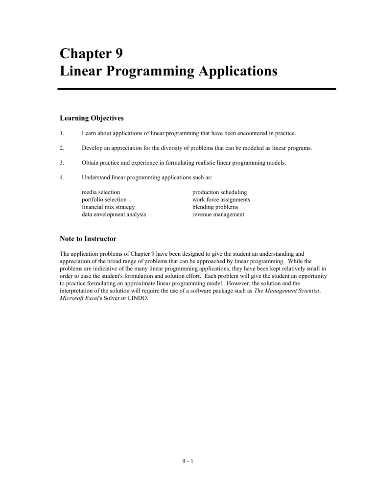 Linear Programming Applications 1 