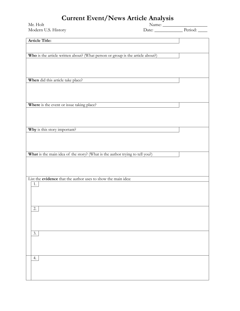Current Event Analysis Worksheet U S History