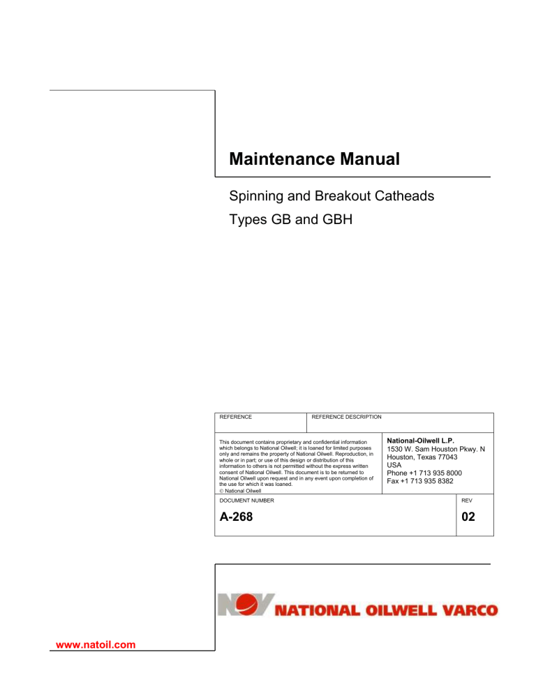 Spinning & Breakout Cathead Maintenance Manual GB & GBH