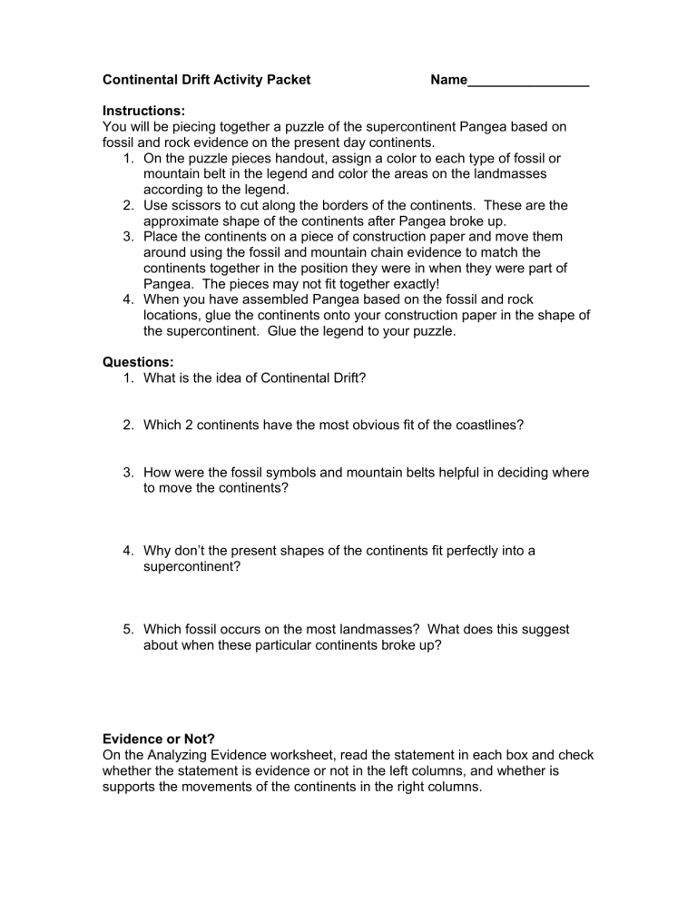 Continental Drift Activity