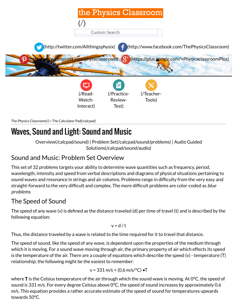 Sound and Music Problem Set Overview