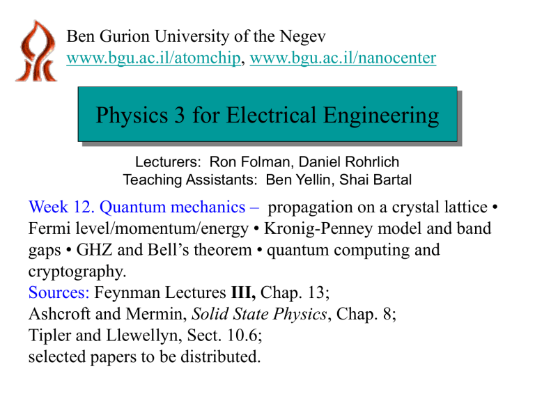 Quantum Mechanics in Crystal Lattices: Lecture Notes