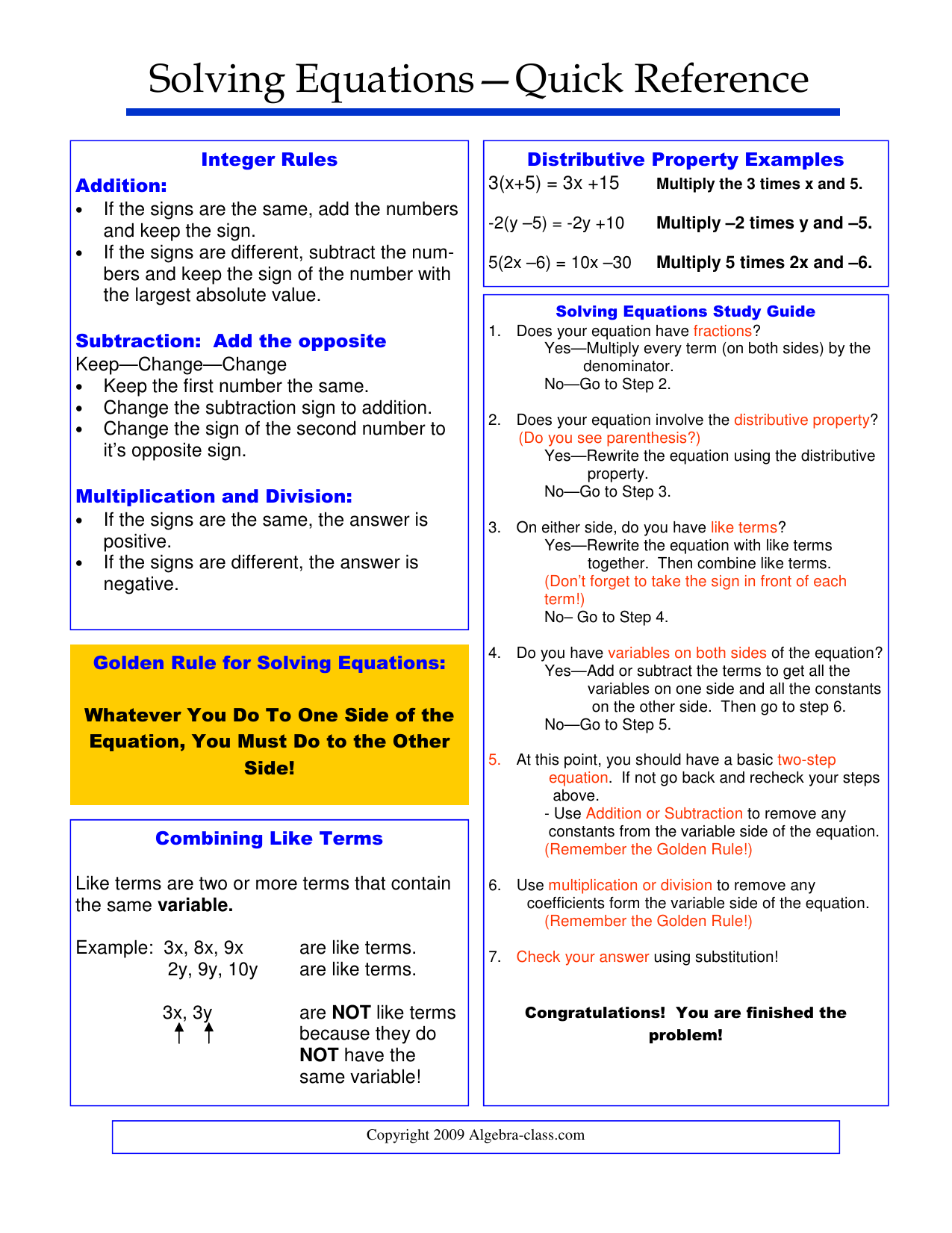 Math Reference Sheet