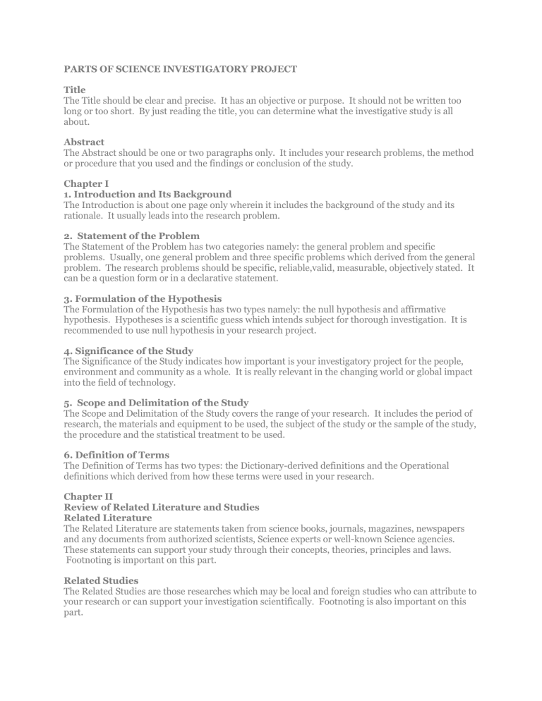 Science Investigatory Project Guidelines